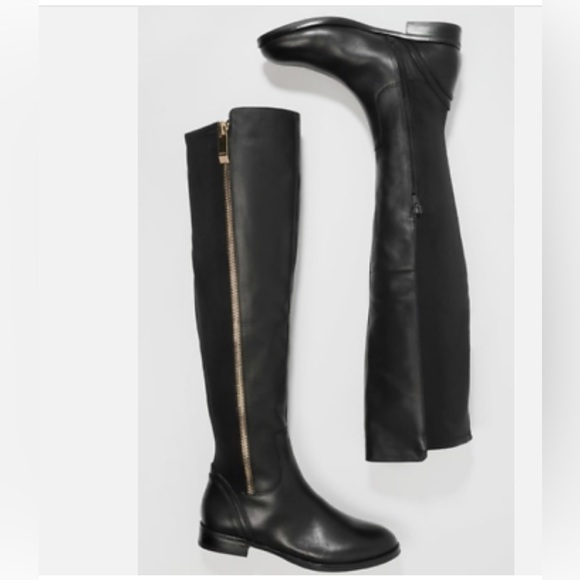 Aldo | Shoes | Aldo Black Genuine Leather Over The Knee Zip Boots ...